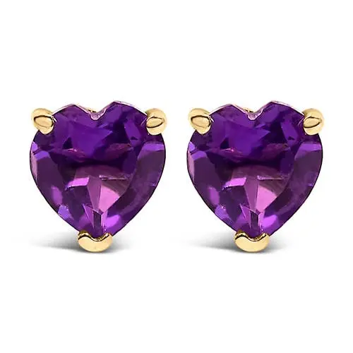 HAUS OF BRILLIANCE 14k Gold Heart Cut Gemstone Stud Earrings - Purple Amethyst | Yellow